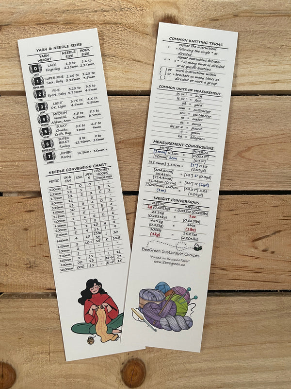 Knitting Terms Sizes & Conversions Bookmark – Mountaintop Yarn