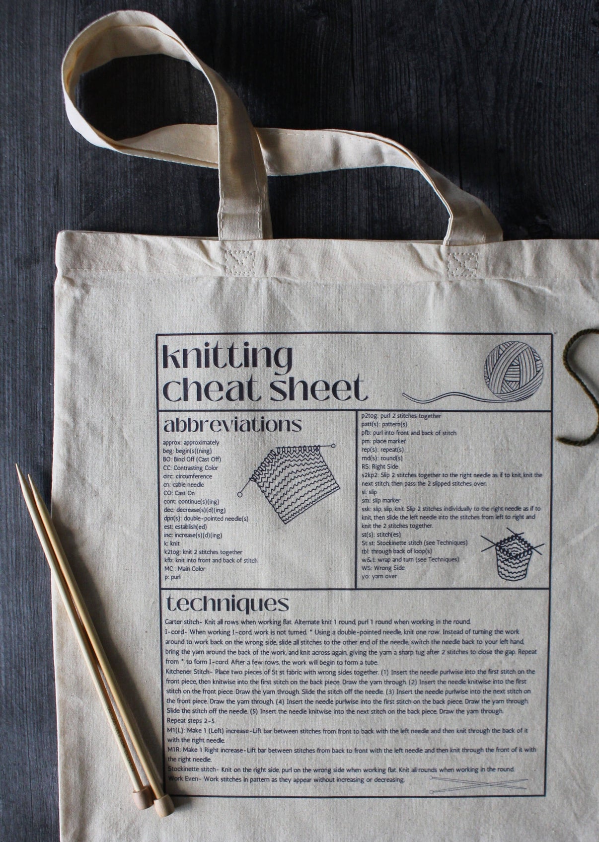 Knitting Cheat Sheet Tote – Mountaintop Yarn